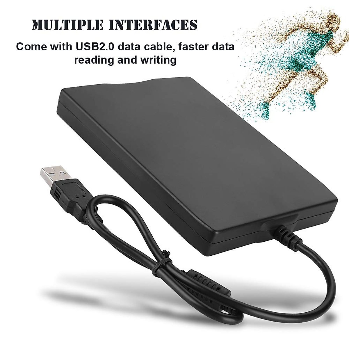 1.44 MB External USB FDD Floppy Disk Drive for PC Laptop , Floppy Diskette Disk Drive Notebook | Black USB External Floppy Diskette with Shockproof Footrest
