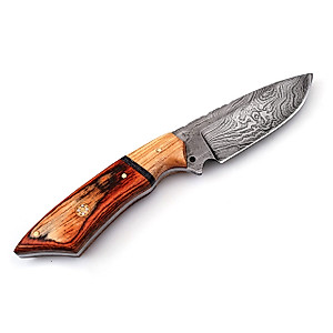 Damascus Knives for Hunting Skinning - Fixed Blade Hunting Knife with Sheath - Damascus Steel Knife with Wood Handle - 9 Inches Handmade Skinner Camping Knife.