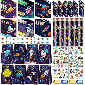 162 Pcs Space Party Favors Kids Included Space Pencils Space Erasers Gift Bag Tattoo Stickers Bookmarks Ruler Notebook Sharpener Outer Space Themed Birthday Gift Party Supplies for Boys Girls Kids