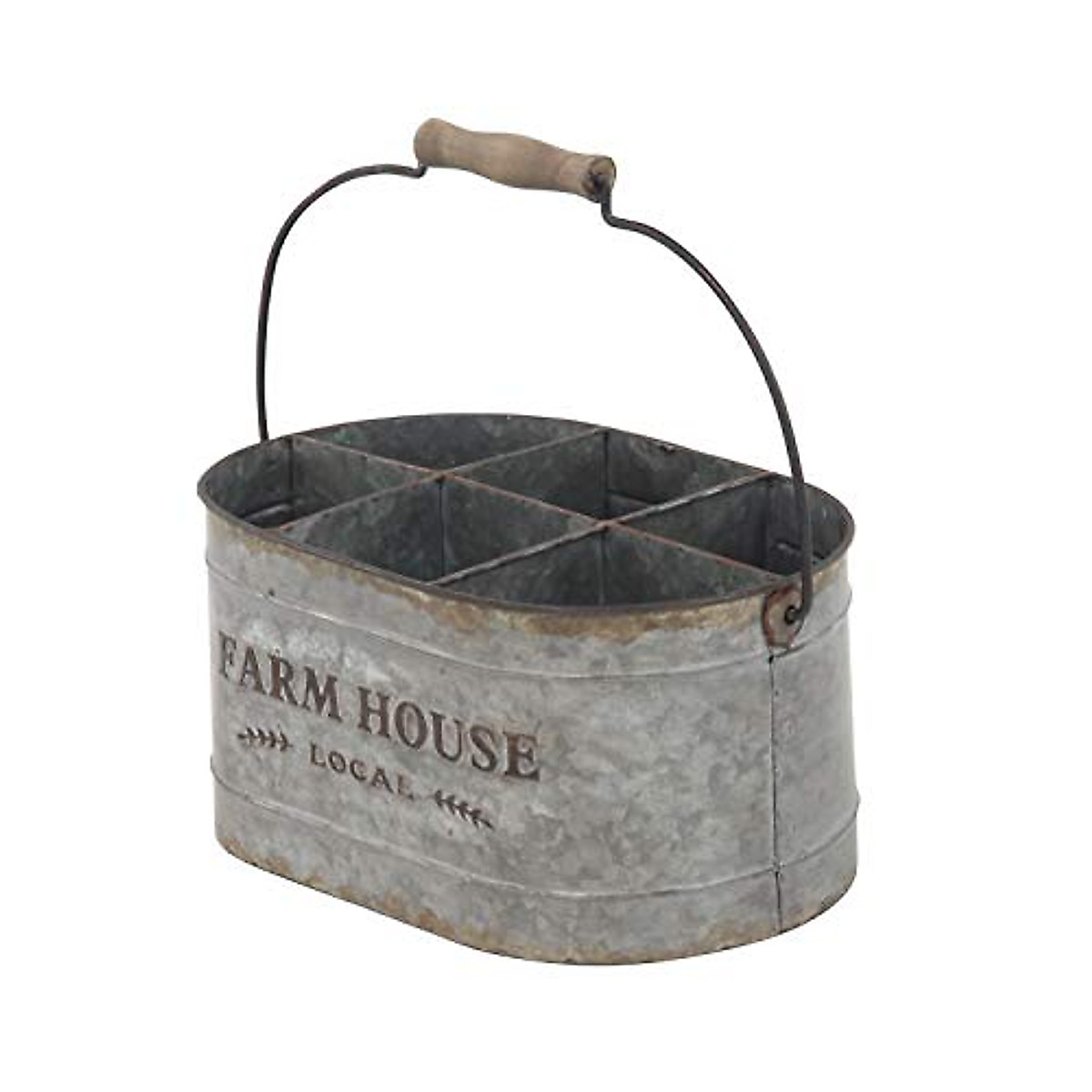 Deco 79 Metal Galvanized Farm House 6 Bottle Wine Holder, 13" x 9" x 7", Gray