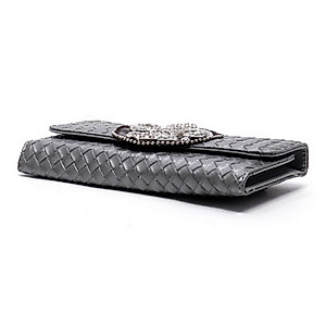 Western Woven Rhinestone Bling Fleur De Lis Wallet - Pewter