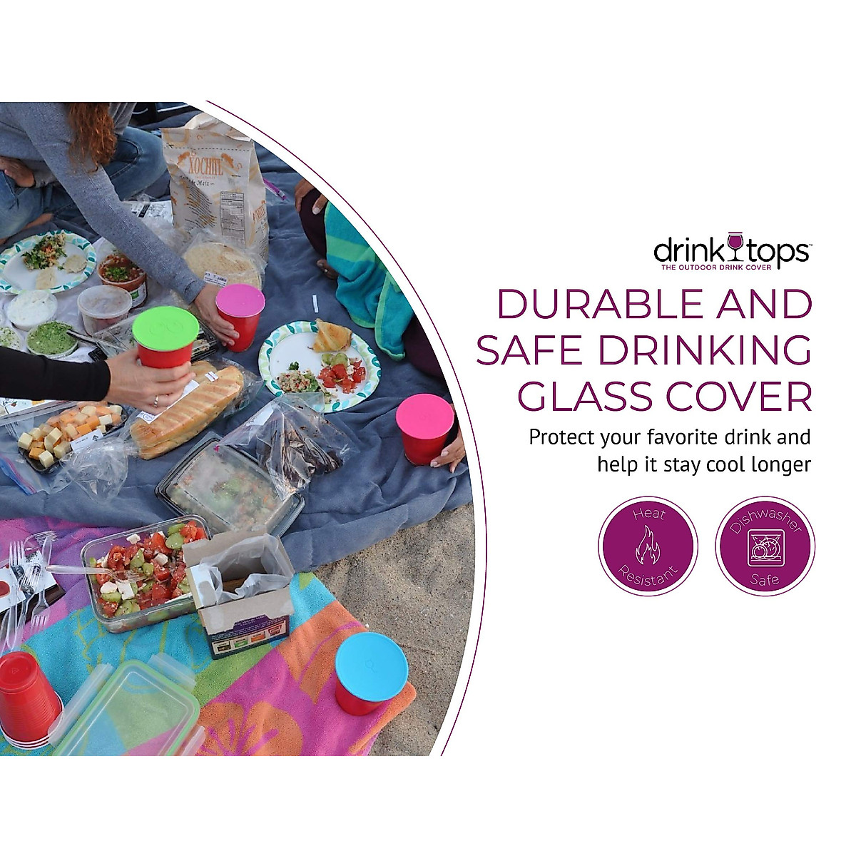 Coverware Drink Tops Tap & Seal Outdoor Drinking Glass Cover - Gently Suctions to Glasses to Keep Particles Out & Reduce Splashing - For Wine Glasses, Coffee & Tea Mugs, Beverage Glasses - 4 Pack