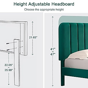VECELO Queen Size Bed Frame with Adjustable Headboard, Velvet Heavy Duty Platform Beds with Strong Wood Slats Support, No Box Spring Needed, Green