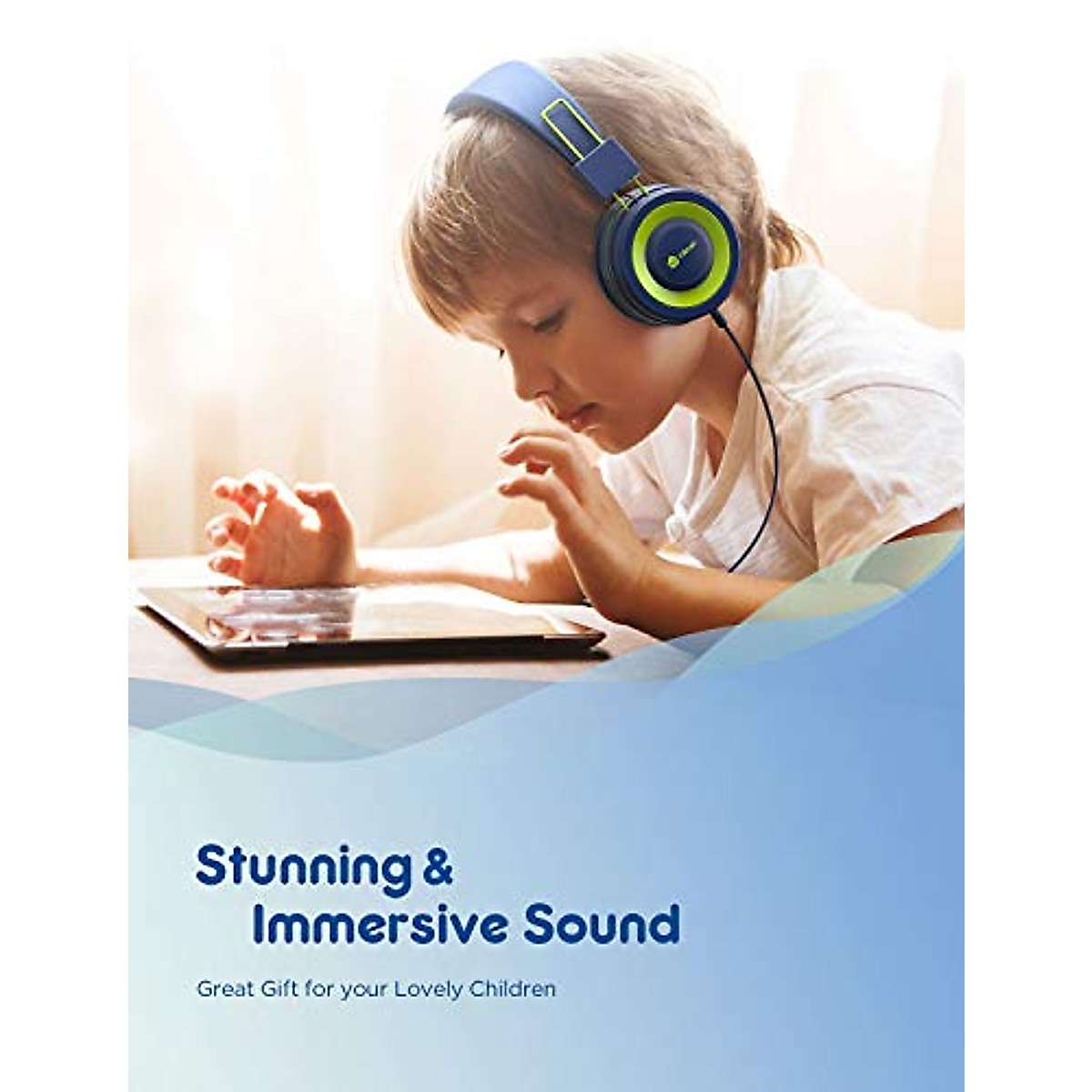 iClever Kids Headphones with Microphone - 85dB/94dB Volume Limited - Stereo 3.5mm Jack Tangle-Free Wired Headphones for Kids, Foldable - Childrens Headphones for Boys/Girls/School/Travel/iPad, Green