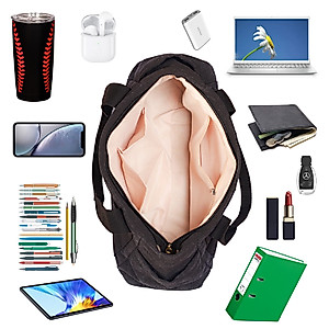 YHSHYZH Black Tote Bags for Women, Canvas Work Bags, Medium Beach Bag with Zipper, Teacher Shoulder Bag, Everything Purses for Women Gifts Trendy (Medium, Black) …