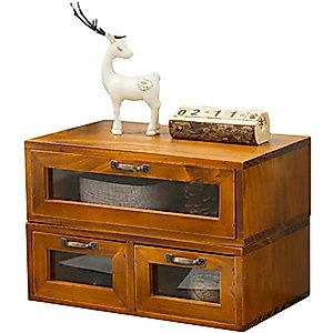2-pc Stackable Storage Drawers - See-Through Glass Wooden Storage Cabinets - 2-Level Desktop Organizing Cabinet with 3 Drawers - Solid Wood Storage Box with Glass & Metal Handles…