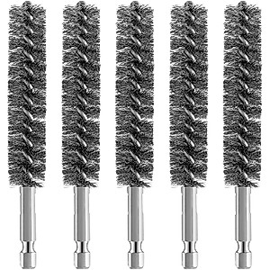 Bore Brush Bristles Wire Brush for Power Drill Cleaning Wire Brush with Hex Shank Handle for Power Drill Cleaning Wire Brush (Stainless Steel,5 Pieces)