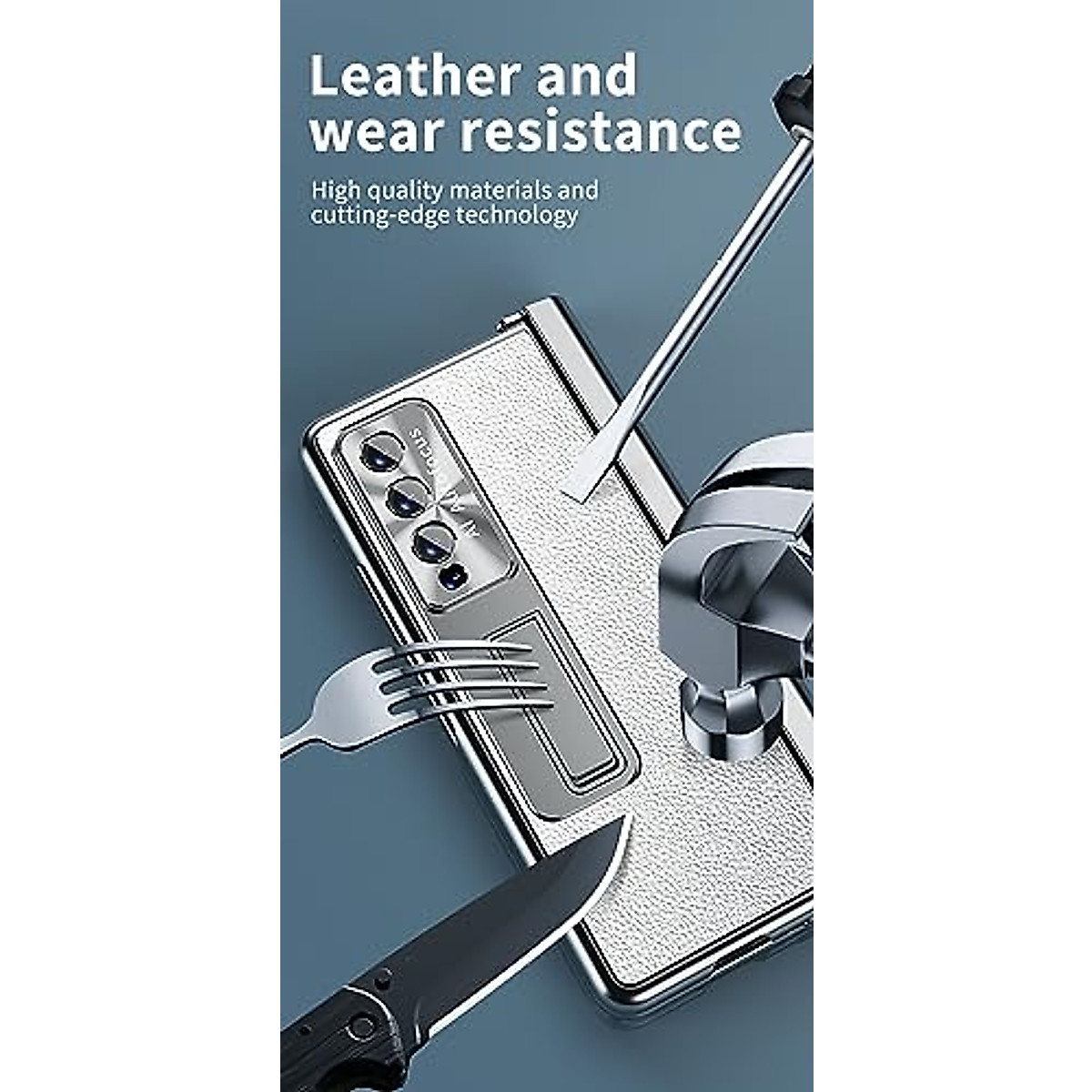 WenKa Plating Leather Case for Samsung Galaxy Z Fold 4 3 2 5 G Magnetic Kickstand Carbon Fibe Screen Protector Phone Cover,Carbon White,for Galaxy Z Fold 5