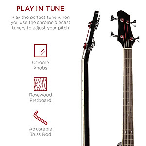 Best Choice Products Acoustic Electric Bass Guitar - Full Size, 4 String, Fretted Bass Guitar - Black