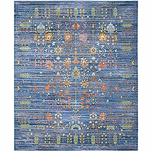 SAFAVIEH Valencia Collection Area Rug - 8' x 10', Blue & Multi, Boho Chic Distressed Design, Non-Shedding & Easy Care, Ideal for High Traffic Areas in Living Room, Bedroom (VAL108M)
