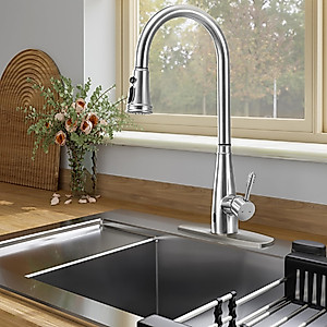 KPAIDA Touchless Kitchen Faucet with Pull Down Sprayer, Brushed Nickel Kitchen Sink Faucet with Deck Plate, Infrared Motion Sensor Smart Stainless Steel Single Handle High Arc Faucet for Kitchen Sink