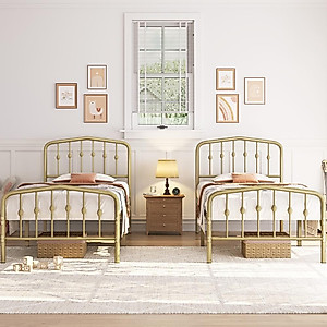 Yaheetech Twin Bed Frames Metal Platform Bed with Victorian Style Wrought Iron Headboard and Footboard/Easy Assembly/No Box Spring Needed/Antique Gold Twin Bed
