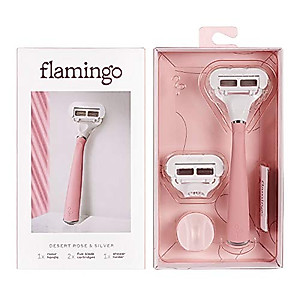 Flamingo Womens 5-blade Razor with Replacement Blade Cartridge - Desert Rose