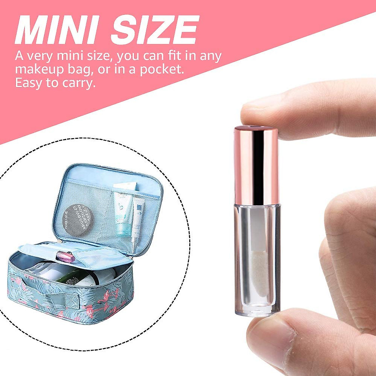 AMORIX 50PCS Mini Lip Gloss Tubes with Wand 1.2ml Empty Lip Gloss Containers Refillable Travel Lip Balm Bottles for Samples with 5ml Syringes DIY Lip Gloss Base + Tag Labels (Rose Gold)