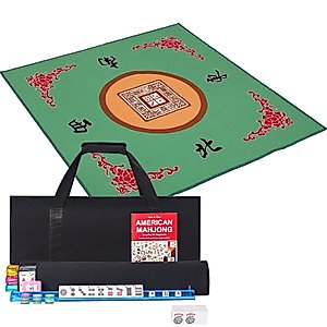 GUSTARIA American Mahjong Game Set,166 Premium White Tiles,4 All-in-One Color Rack/Pushers,100 Chips,1 Wind Indicator,Durable Black Soft Bag,Easy Carry Western Mahjongg with Mahjong Mat