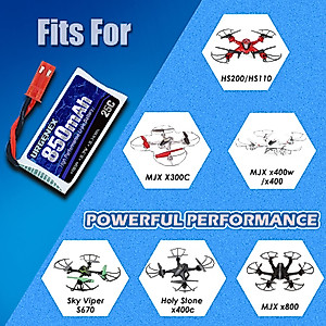 URGENEX 3.7V Lipo Battery 850mah Rechargeable Lipo with JST Plug X5 Charger for MJX Syma Holy Stone Sky Viper RC Quadcopter Drone X56W X400 X400W X300C X400C X800 HS110 HS200 S670 V950hd S1750 V2450
