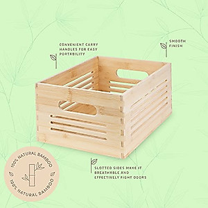 Natural Bamboo Wooden Storage Box – Rustic Farmhouse Look Wood Crate for Storage Decorative Closet, Cabinet and Shelf Basket Organizer with Built in Handles - Multi-Purpose Organizer (Small)