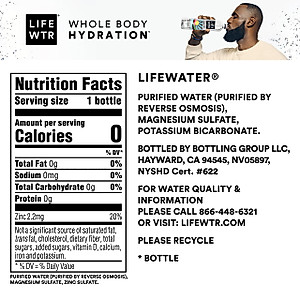 LIFEWTR Premium Purified Water, pH Balanced with Electrolytes, 100% recycled plastic bottles, 20 Fl Oz (Pack of 20), Packaging May Vary