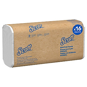 Scott Essential Multifold Paper Towels (01840) with Fast-Drying Absorbency Pockets, White, 250 Count (Pack of 16)