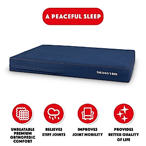 The Dog’s Bed Orthopedic Memory Foam Dog Bed, XXL Blue Denim54x36, Pain Relief for Arthritis, Hip & Elbow Dysplasia, Post Surgery, Lameness, Supportive, Calming, Waterproof Washable Cover