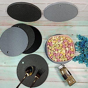 Hotsyang Silicone Trivets, Silicone Trivets for Hot Pots and Pans, Silicone Trivets for Hot Dishes, Trivets Mats Kitchen, Round Silicone Mats Set, Silicone Hot Pads For Kitchen Counter,Dark Grey 4 pcs