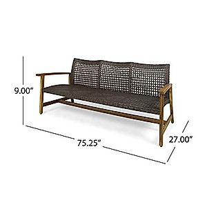 Great Deal Furniture Marcia Outdoor Wood and Wicker Sofa, Natural Finish with Mix Mocha Wicker