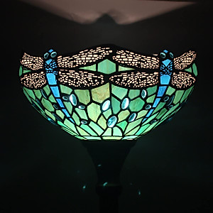 ZJART Tiffany Floor Lamp Torchiere Stained Glass Torch Lamp 12X12X67 Inch Antique Standing Corner Light (Green Dragonfly)