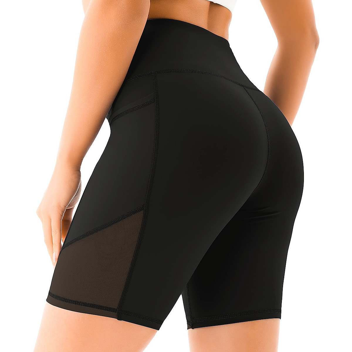 VOEONS Workout Shorts Women Mesh High Waist Spandex Biker Shorts Gym Yoga Compress Shorts for Women Black