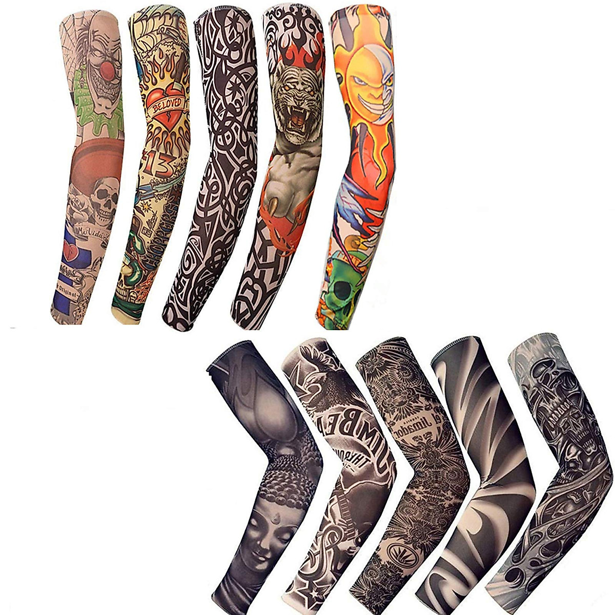 Satisfounder 10 PCS Arts Temporary Tattoo Arm Sunscreen Sleeves Fake Tattoo Cover Up Sleeves
