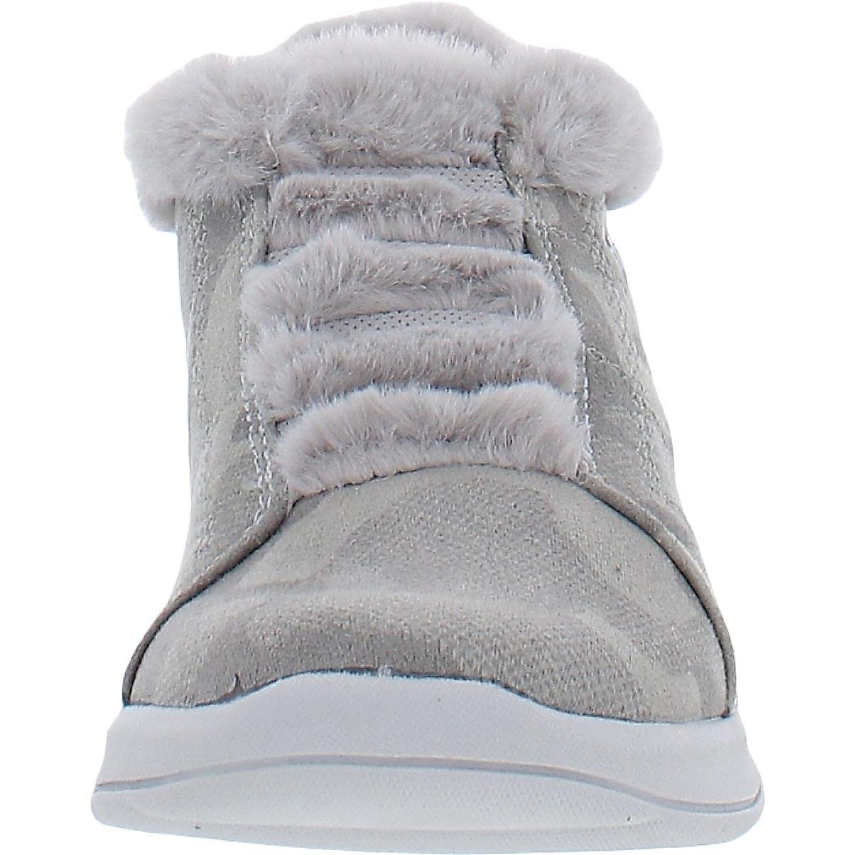 BZees Womens Golden Faux Suede Slip On Fashion Sneakers Gray 6 Medium (B,M)