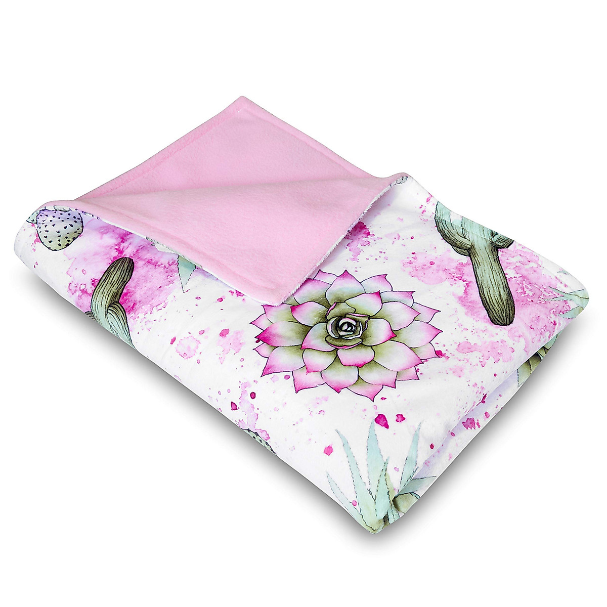 Watercolor Cactus Nursery Decor Set - 1 Crib Sheet, 2 Changing Pad Covers, 1 Minky Baby Blanket