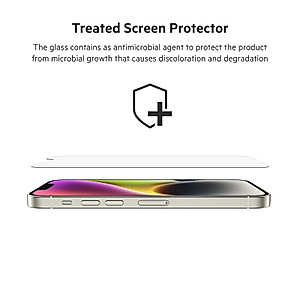 Belkin UltraGlass iPhone 14, iPhone 13 Pro Screen Protector - Easy Application with Installation Guide Tray - Crystal Clear Tempered Glass Screen Protector with AntiMicrobial-Treated Display