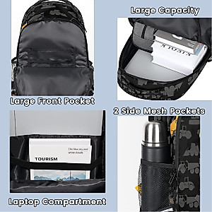 OMFUNS Excavator Truck School Backpack for Girl Boy Teen Cool Car Student Bookbag for Elementary Primary Junior School Bags College Travel Daypack Laptop Backpack for Men Women