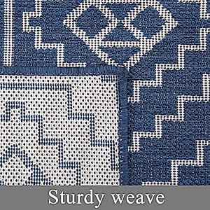 U'Artlines Indoor Outdoor Area Rugs Boho Chic Aztec Non-Shedding Large Floor Mat and Rug for Outdoors, RV, Patio, Backyard, Deck, Picnic, Beach, Trailer, Camping (4' x 6', Cream/Navy Blue)