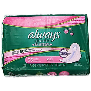 Always Ultra Thin Feminine Pads for Women, Slender FlexiWings, 36 Count