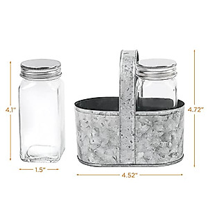 LotFancy Salt and Pepper Shakers Set, Glass Bottles with Galvanized Caddy Holder, Farmhouse Style for Kitchen Table, Home Decor