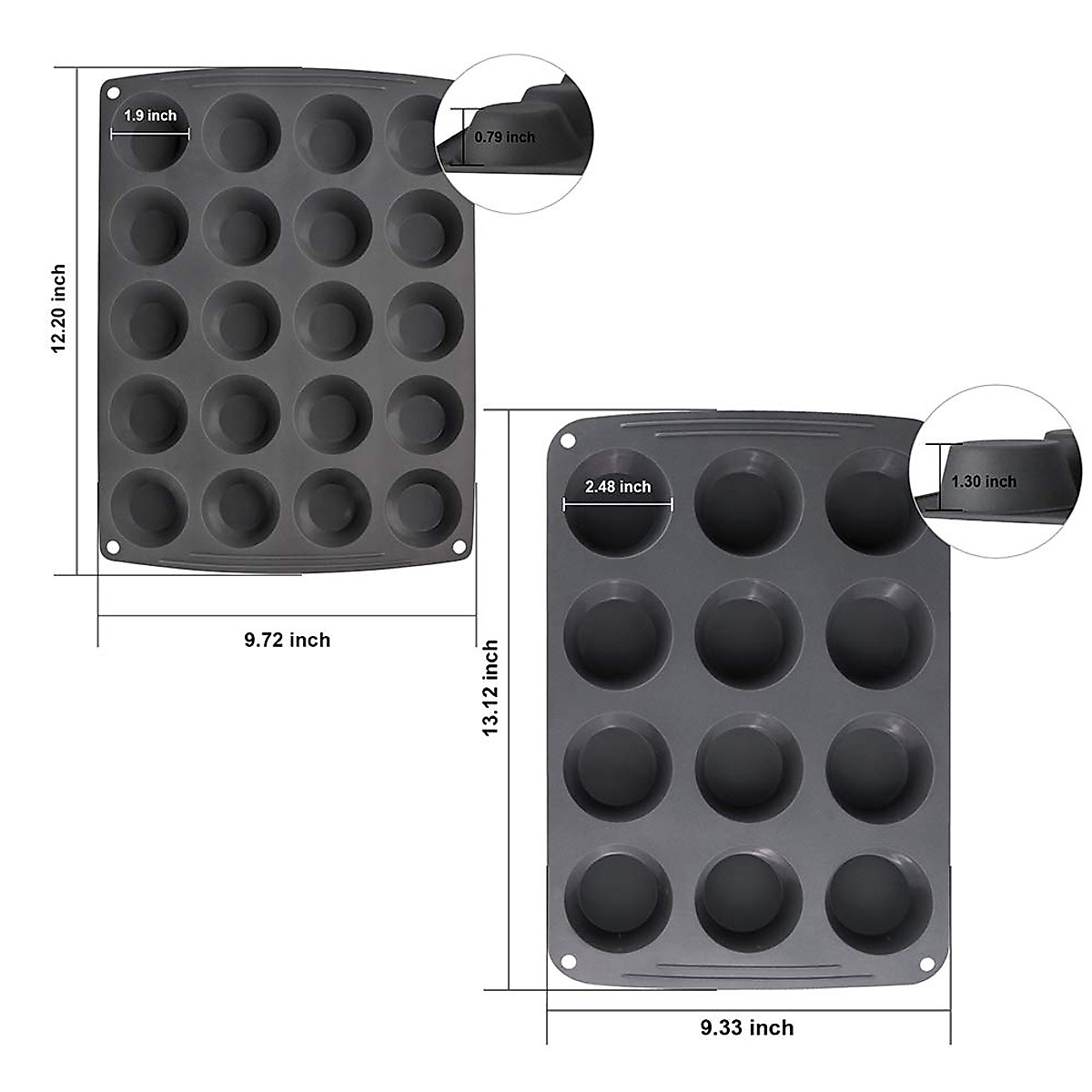 Webake Silicone Cake Mold Set of 2 For Mini Muffin Standard Size Muffin for Peanut Butter Fat Bomb Egg Bites Cupcake Pan