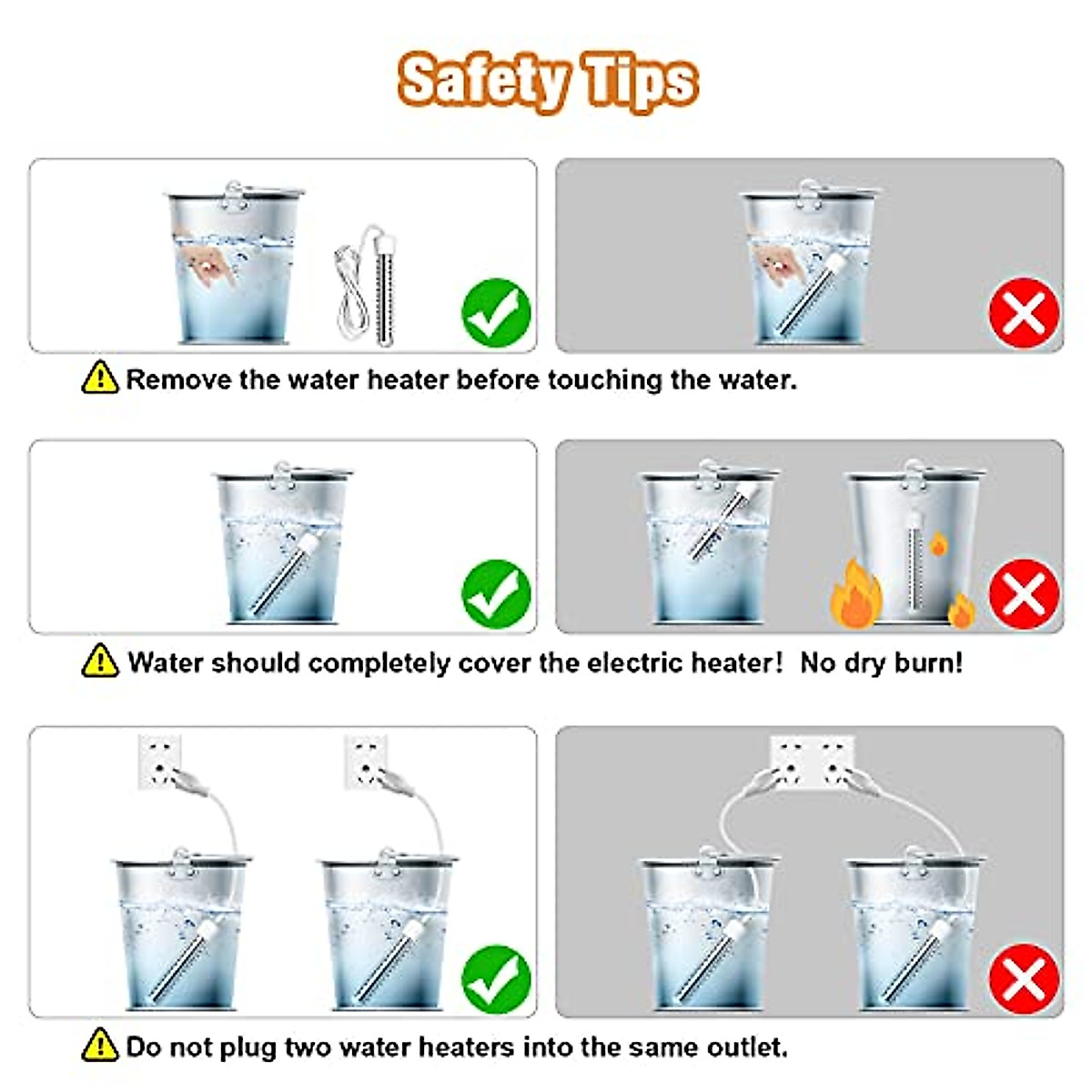 Soundfair Immersion Water Heater for Boiling Bathtub Water, Heavy Duty Submersible Bucket Water Heater with Metal Guard Cover to Heat 5 Gallons of Water in Minutes - U.S. Version