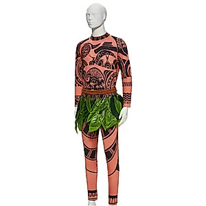 Oispvpes Maui Tattoo Costume Halloween Cosplay Jumpsuit Adult Mens outfit Women dress up 2XL