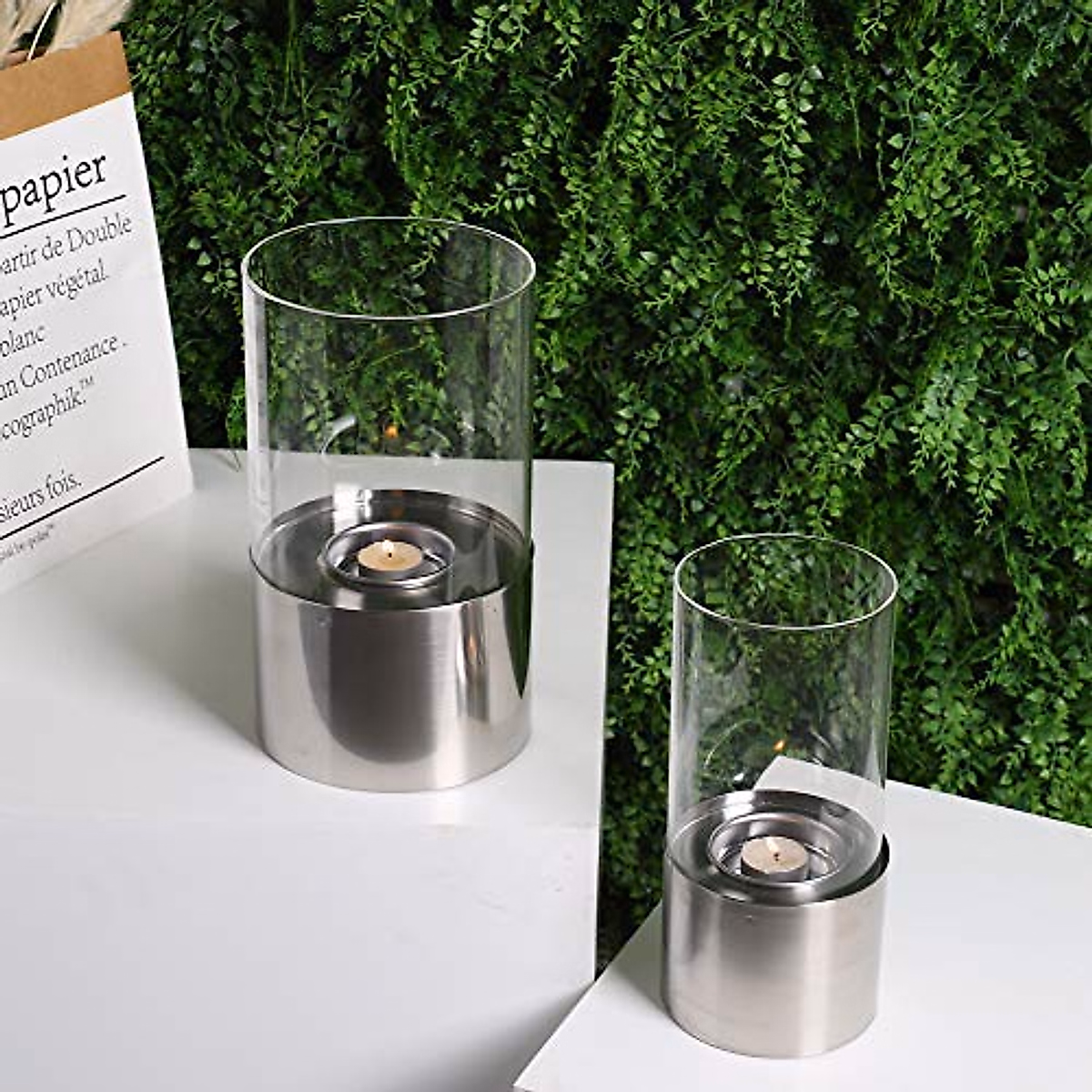 JHY DESIGN Tabletop Fire Bowl Pot 11.5''H Portable Tabletop Fireplace–Clean-Burning Bio Ethanol Ventless Fireplace（Stainless Steel）