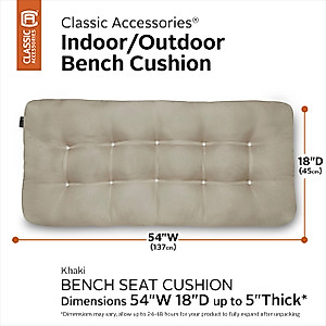 Classic Accessories Water-Resistant Indoor/Outdoor Bench Cushion, 54 x 18 x 5 Inch, Khaki, Patio Bench Cushion