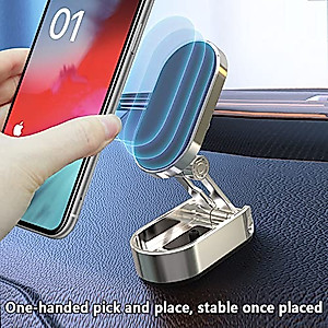 NHHC Magnetic Phone Holder for Car,Foldable Phone Mount 360°Rotation 6 Super Strong Magnets,Magnet for car Dashboard Phone Holder Magnetic Car Mount for iPhone and All Smartphone (Silver)