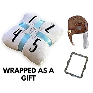 Baby Monthly Milestone Blanket | Includes Felt Frame and Baby Aviator Hat | 1 to 12 Months | Premium Extra Soft Fleece | Best Photography Backdrop Prop for Newborn Boy & Girl (Airplane Blanket)