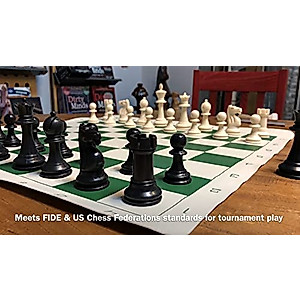 WE Games Best Value Tournament Chess Set w/ a Green Roll Up Vinyl Board, Plastic Pieces & Bag