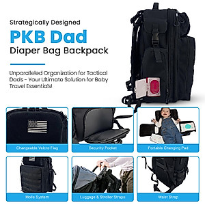 PKB Premium Dad Diaper Bag - Diaper Bag with Changing Station - Baby Diaper Bag for Men - Baby Essentials Waterproof Backpack - Diaper Bag with Insulated Pockets - With Luggage & Stroller Straps