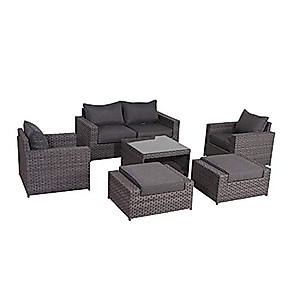 SunHaven Resin Wicker Outdoor Patio Furniture Set - 7 Piece Conversation Sectional Premium All Weather Gray Wicker Rattan, Aluminum Frame with Deluxe Fade Resistant Olefin Cushions (7 Piece Cromwell)