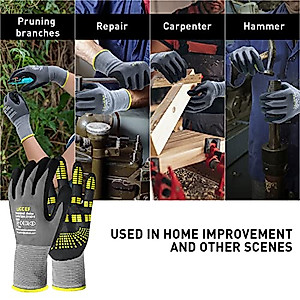 LOCCEF Endurance Knit Work Gloves MicroFoam Nitrile Coated-6 Pairs,Tacky Dot Grip, Multi Purpose,Micro-Foam Gloves(8-M)