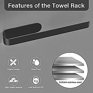 Oukimly Towel Rack Wall Mounted SUS304 Stainless Steel Bathroom Towel Holder No Drilling Hand Towel Ring, Roll Towel Racks Waterproof Towel Organizer for Towels Washcloths (15Inch, Matte Black)