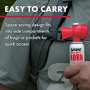 SABRE Sport and Safety Horn, 130 dB Air Horn, 60 ¼ Second or 25 ½ Second Bursts, Audible Up To 1/2-Miles (804-Meters), Perfect for Use at Sporting Events, Boating, Camping, Hiking