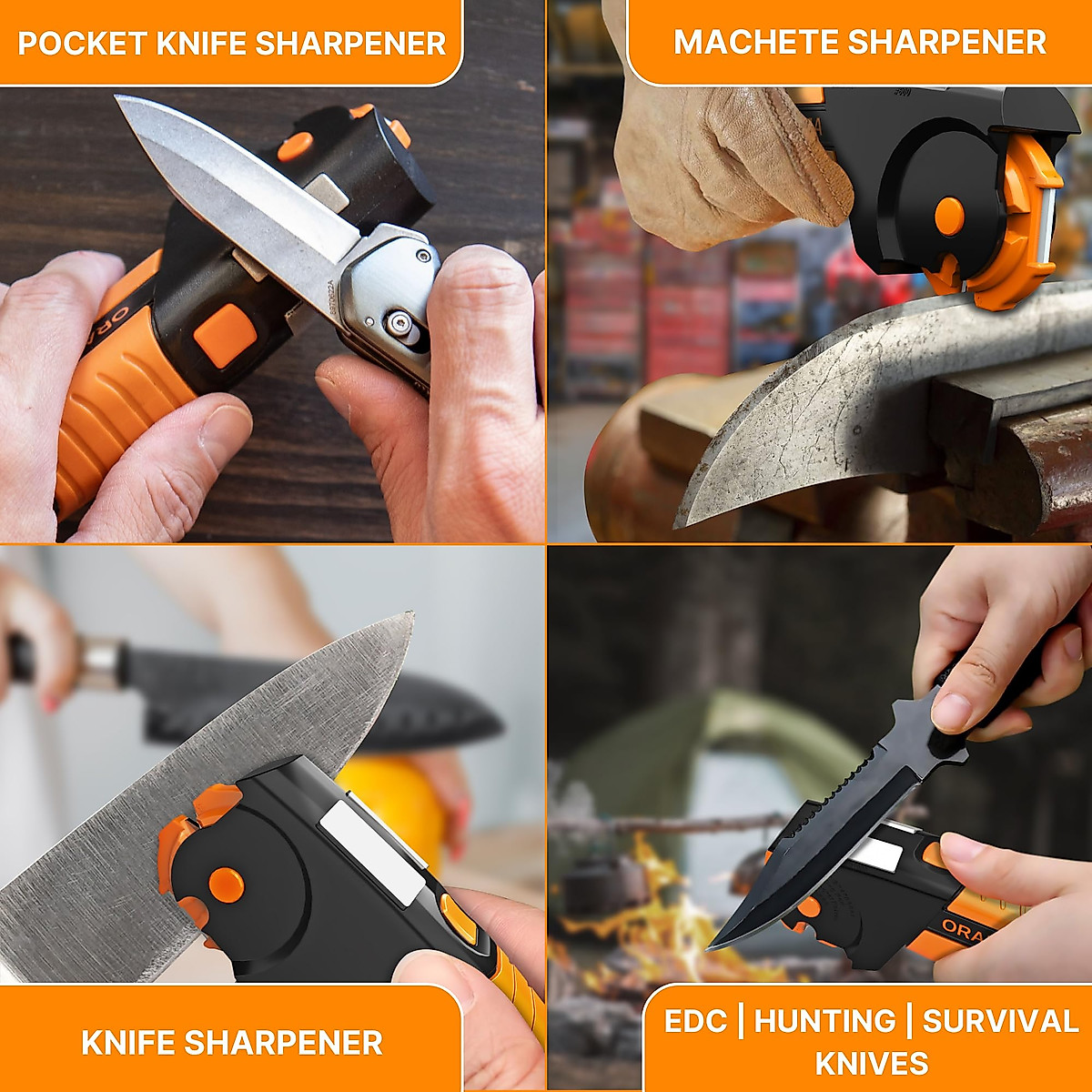 Orange Ninja All-in-1 Garden Tool & Knife Sharpener for Lawn Mower Blade,Scissors, Axe, Hatchet, Machete, Pruner, Hedge Shears by Sharp Pebble